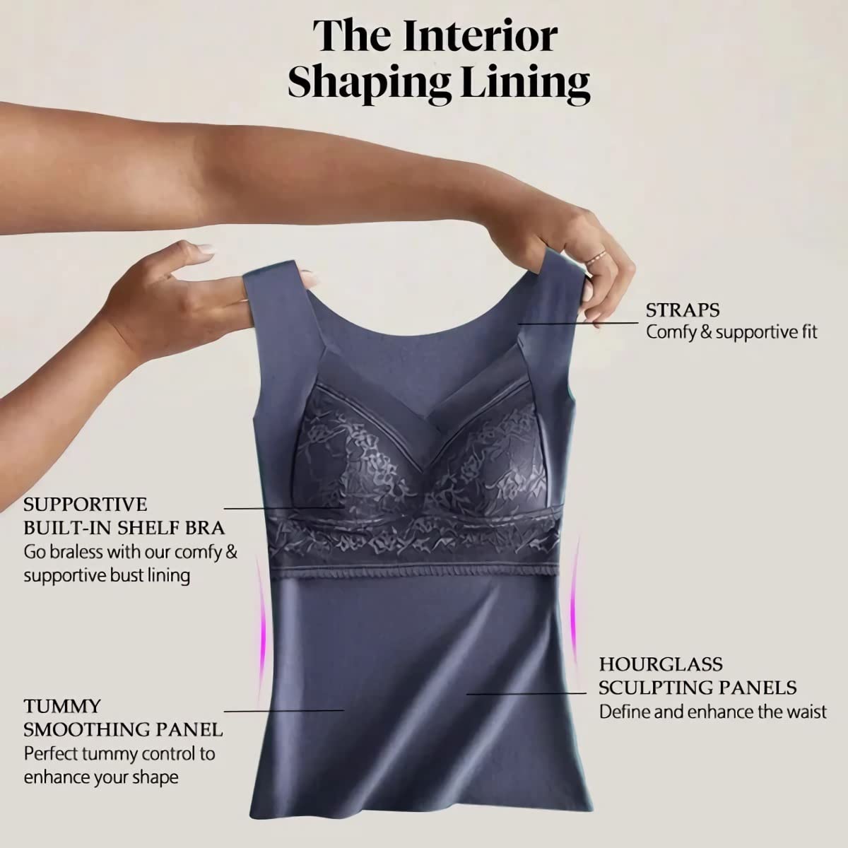 2-in-1 Built-in Bra Thermal Underwear, Built in Bra Tank Tops for Women (Beige,XL(110 lb-142lb))