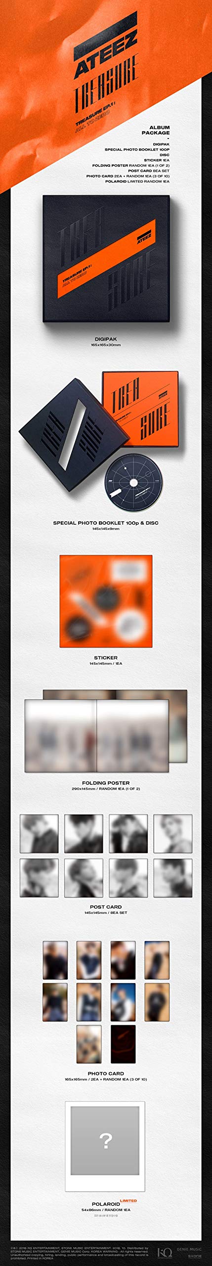 ATEEZ - [Treasure EP.1:All to Zero]1st CD+1p Poster/On+100p Booklet+1p Sticker+8p Post+3p PhotoCard+Tracking (Original Version)