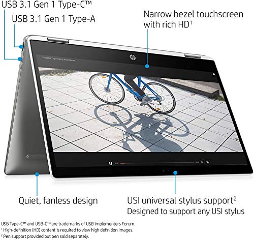 HP Chromebook X360 2-in-1 14.0” HD (1366 x 768) Touch-Screen Portable Laptop, Intel Celeron Processor N4000, Webcam, USB-C, Chrome OS, 4GB Memory, 32GB eMMC Flash Memory (W/Woov Micro SD 128GB)