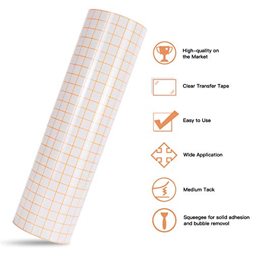 Transfer Tape for Vinyl - 12” x 70 FT w/Orange Alignment Grid for Adhesive Vinyl - Medium Tack Vinyl Transfer Tape for Silhouette Cameo, Cricut for Decals,Signs, Windows and Stickers