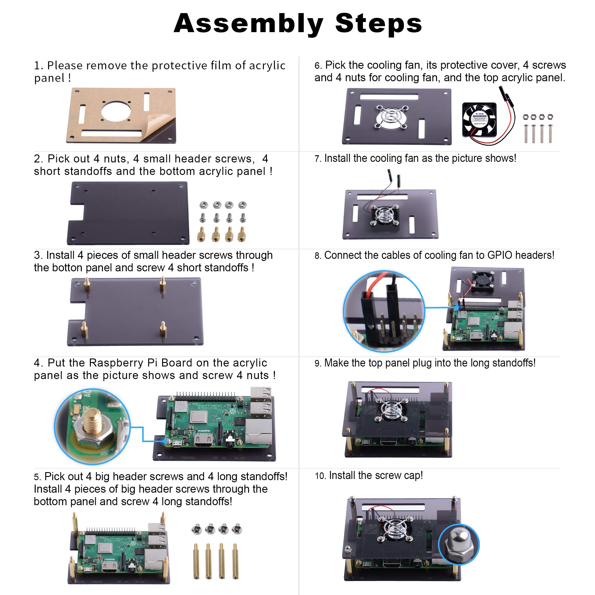 GeeekPi Acrylic Case for Raspberry Pi 4 Model B & Raspberry Pi 3 Model B+, Pi Case with Cooling Fan and 7PCS Heatsinks for Raspberry Pi 4 Model B/Pi 3B+/ Pi 3B/ 2B (Brown)