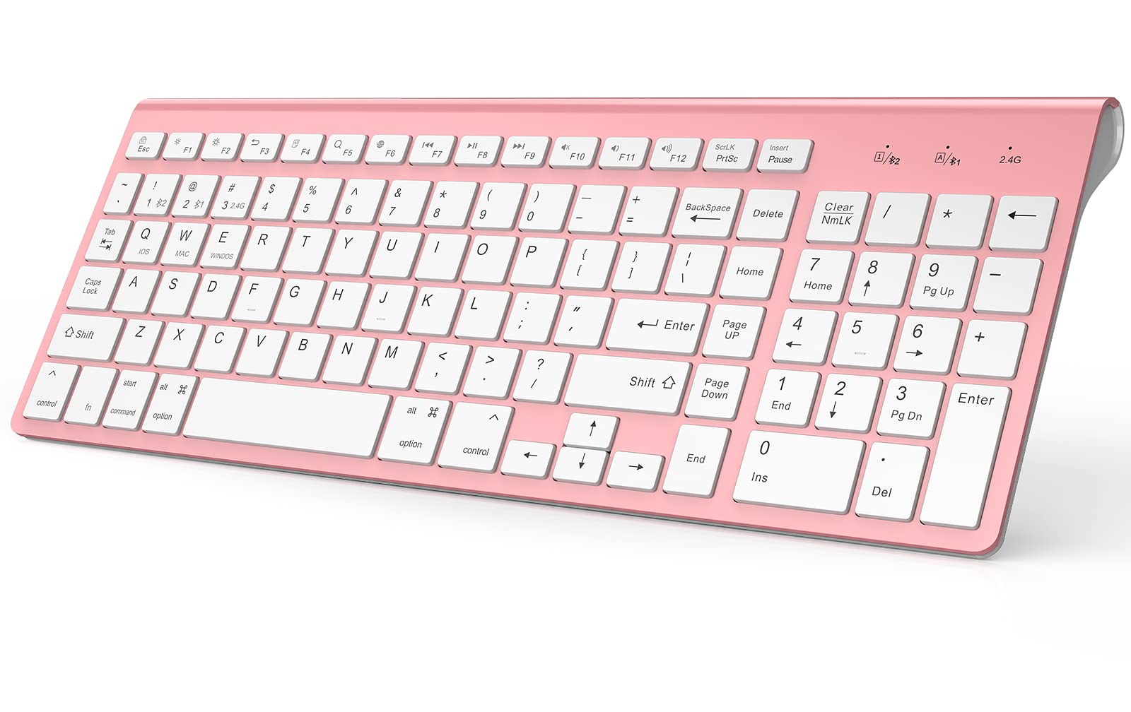 JOYACCESS Bluetooth Keyboard, Pink Wireless Keyboard with Number Pad, Dual Mode Slim Keyboard Connects Up to 3 Devices for iMac/Mac,MacBook, iPad,Laptop,Android,Windows