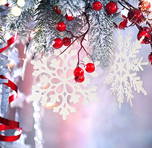 6pcs Large White Snowflakes Ornaments 12β Big Plastic Glitter Snowflake for Winter Indoor Outdoor Christmas Tree Window Room Decorations Giant Craft Snowflakes
