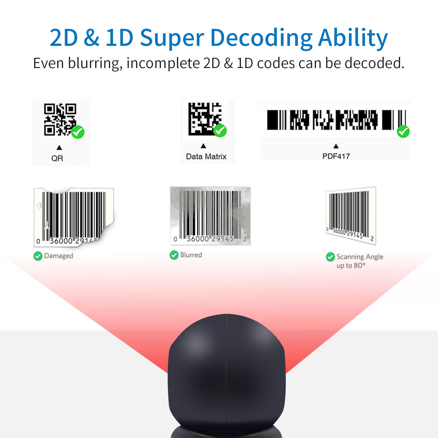 2D Desktop Barcode Scanner.Omnidirectional Hands-Free Barcode Reader. with Automatic Sensing Scanning QR Screen Scanning Platform Scanner for Warehouse, Supermarket, Retail Store, Bookstore Pos System