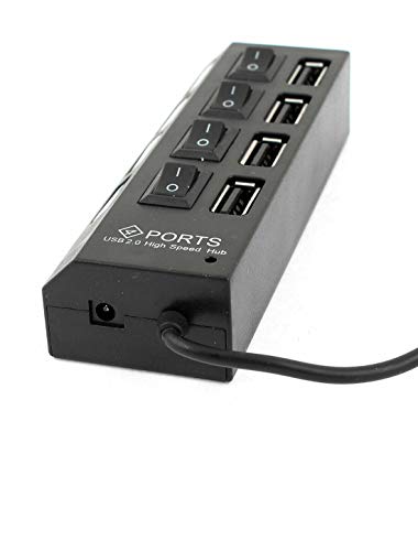 Connector and Terminal 50cm Cable Blue Led ON/Off Switch Hi-Speed USB 2.0 Hub 4 Ports Black for Laptop