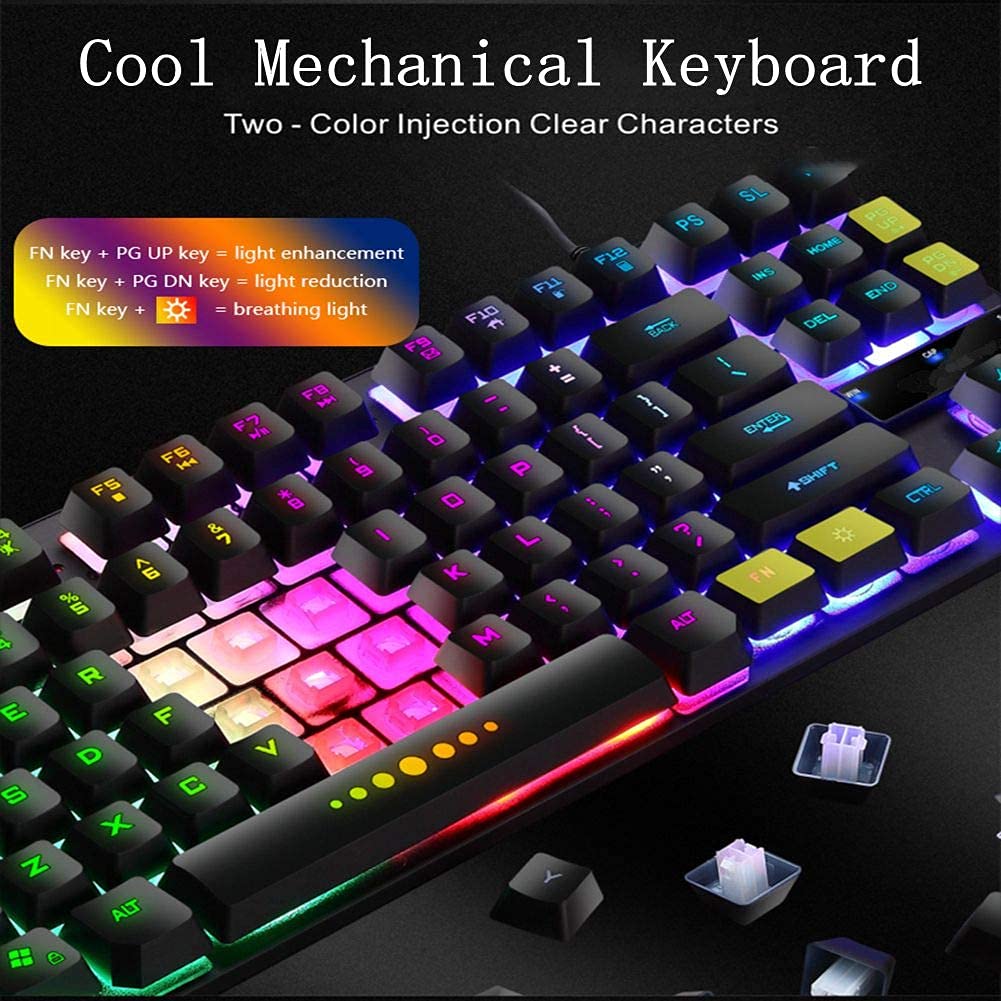 Limouyin 87Key Wired Gaming Keyboard with Crater Architecture, Portable Durable Keyboard Gaming Mechanical Ergonomic Computer Supplies GK10 LED Backlight for Desktop Laptop Universal Type, Black