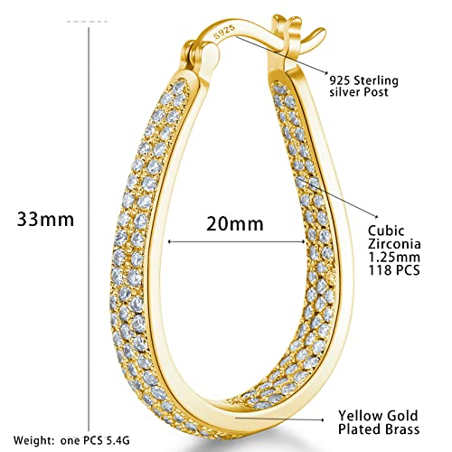 925 Sterling Silver Post Hoop Earrings for Women Gilrs Black Cubic Zirconia Oval Chunky Black Hoop Earrings weinuo Jewelry