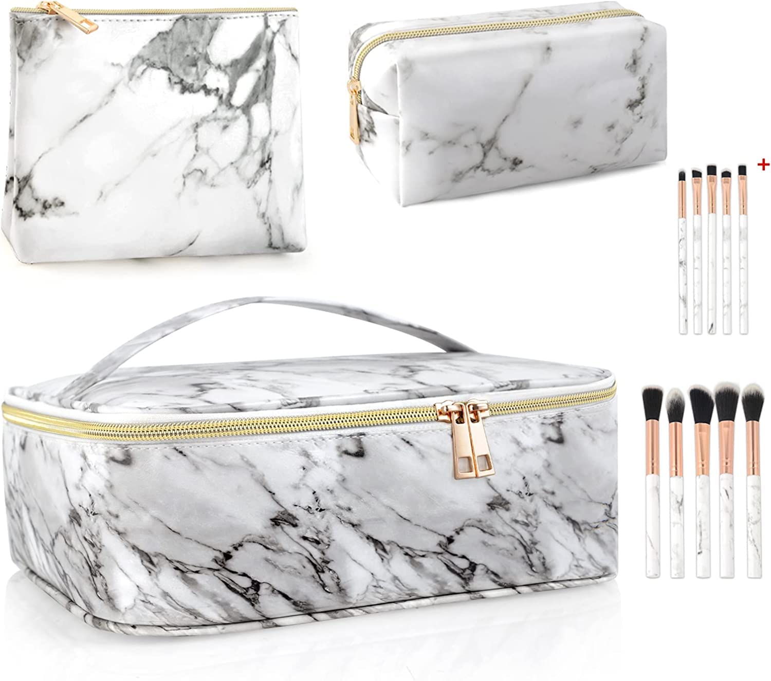 DISEN Makeup Bag Organizer with Extra 5 Brushes, Adjustable Dividers, Makeup Bags for Women Cosmetic Bag Portable Travel Case Waterproof and Durable