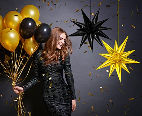 50pcs Black Star Balloons Mylar, Black Spike Explosion Star Foil Balloons Metallic, Black Starburst Cone Point Star Balloons for New Year Eve, Halloween, Graduation, Birthaday, Wedding Decorations