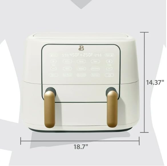 9QT TriZone Air Fryer with White Icing by Drew Barrymore - Large Capacity, Healthy Cooking, and Sleek Design (White)"