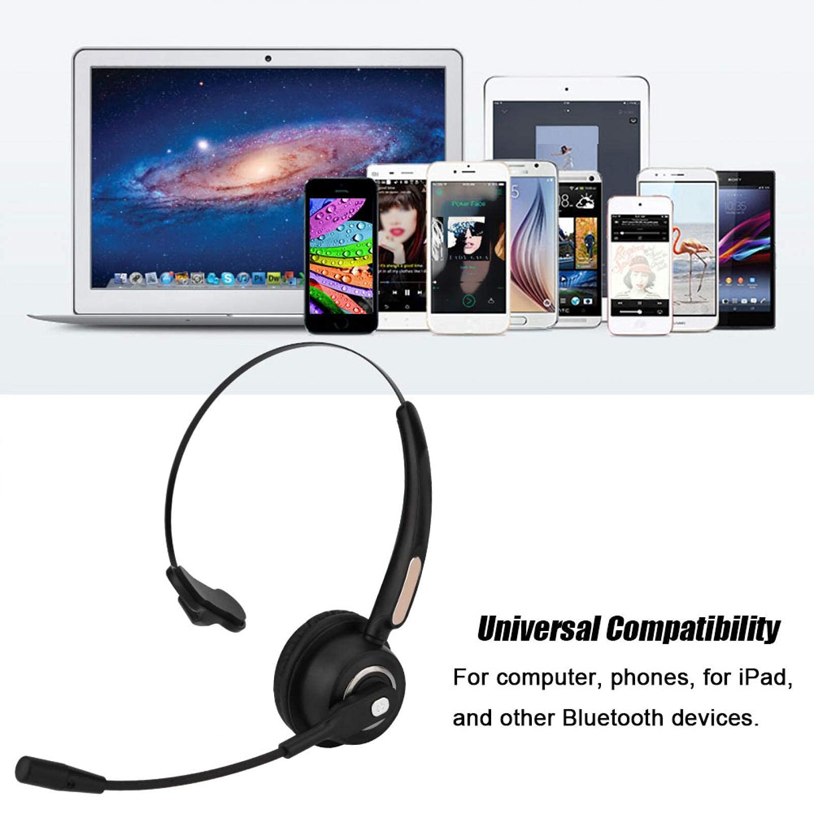 Limouyin Wireless Headphones with Microphone for Cell Phone, Comfortable Durable Call Center Bluetooth Headset 12 Hours Call Noise Cancelling 360° Rotation Bluetooth Call Center Headphones