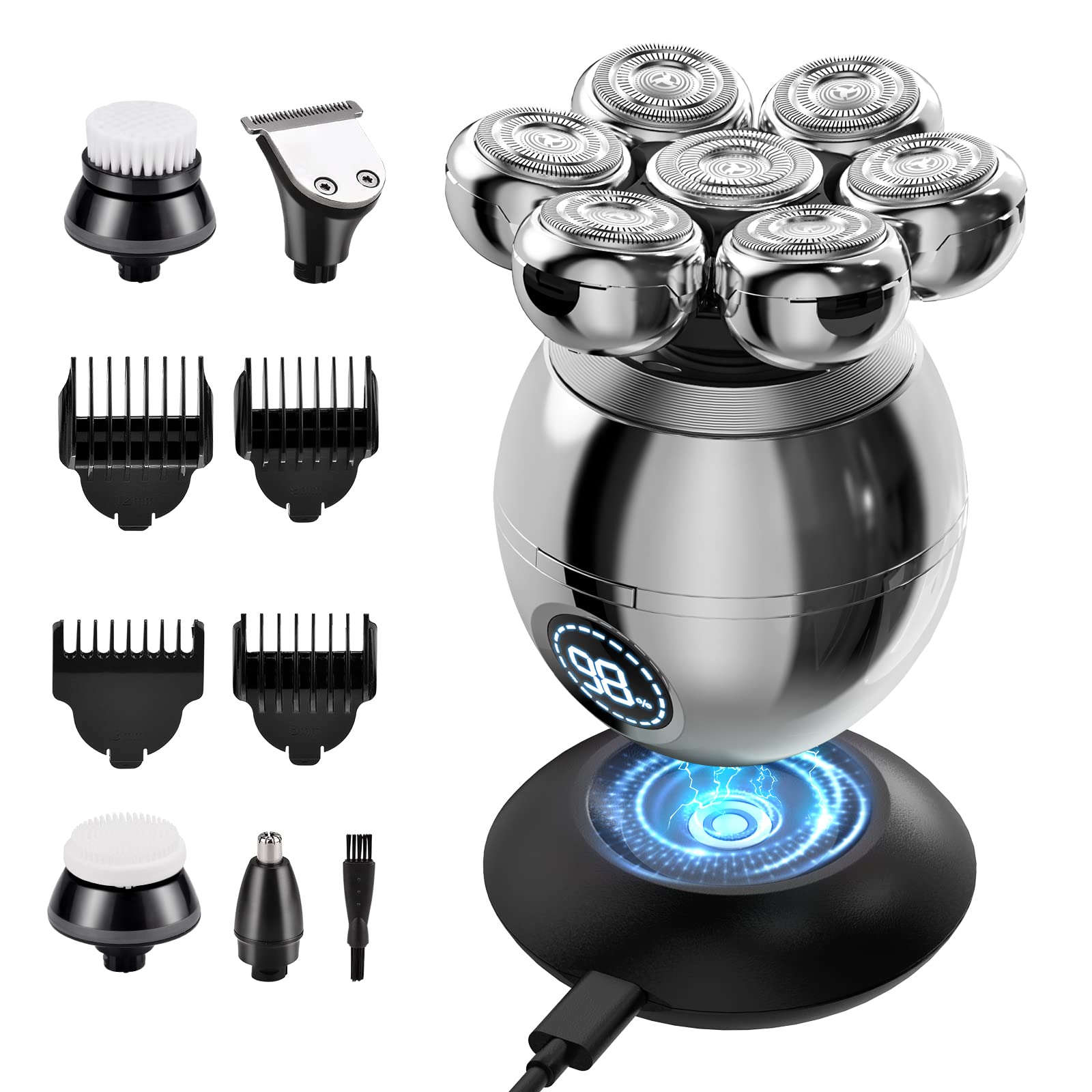 7D Head Shaver for Men, TURN RAISE 6 in 1 Waterproof with LCD Display Bald Head Shavers for Men, Wet Dry Electric Razor for Men, USB Rechargeable Electric Shavers for Men Bald Head
