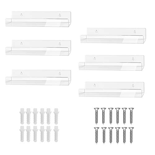 Saliens 6 Pack 12 inch Clear Vinyl Record Shelf Wall Mount with Protective Films, Acrylic Floating Shelves Wall Mount, Invisible Spice Rack, Album Modern Picture Ledge Display