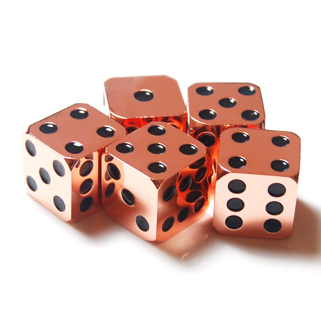 5Pcs D6 16mm Metal Alloy Custom & Unique Six-Sided Dice - 3 Types Highly Polished Premium Edition (Silver Body with Deep Blue pips)