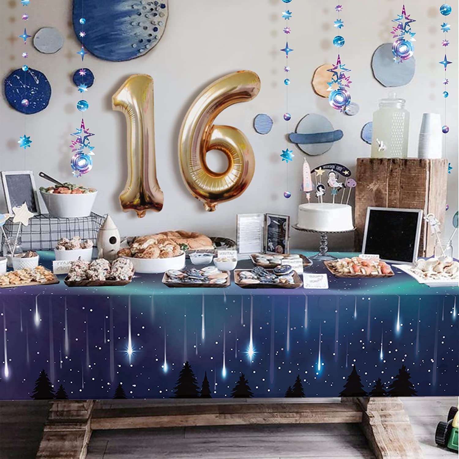 9x5Ft Galaxy Aurora Shooting Star PartyTablecloths Starry Night Tablecovers Twinkle Star Celestial Outer Space Celestial Meteor Theme Decoration for Birthday Wedding Baby Shower Party Supplies