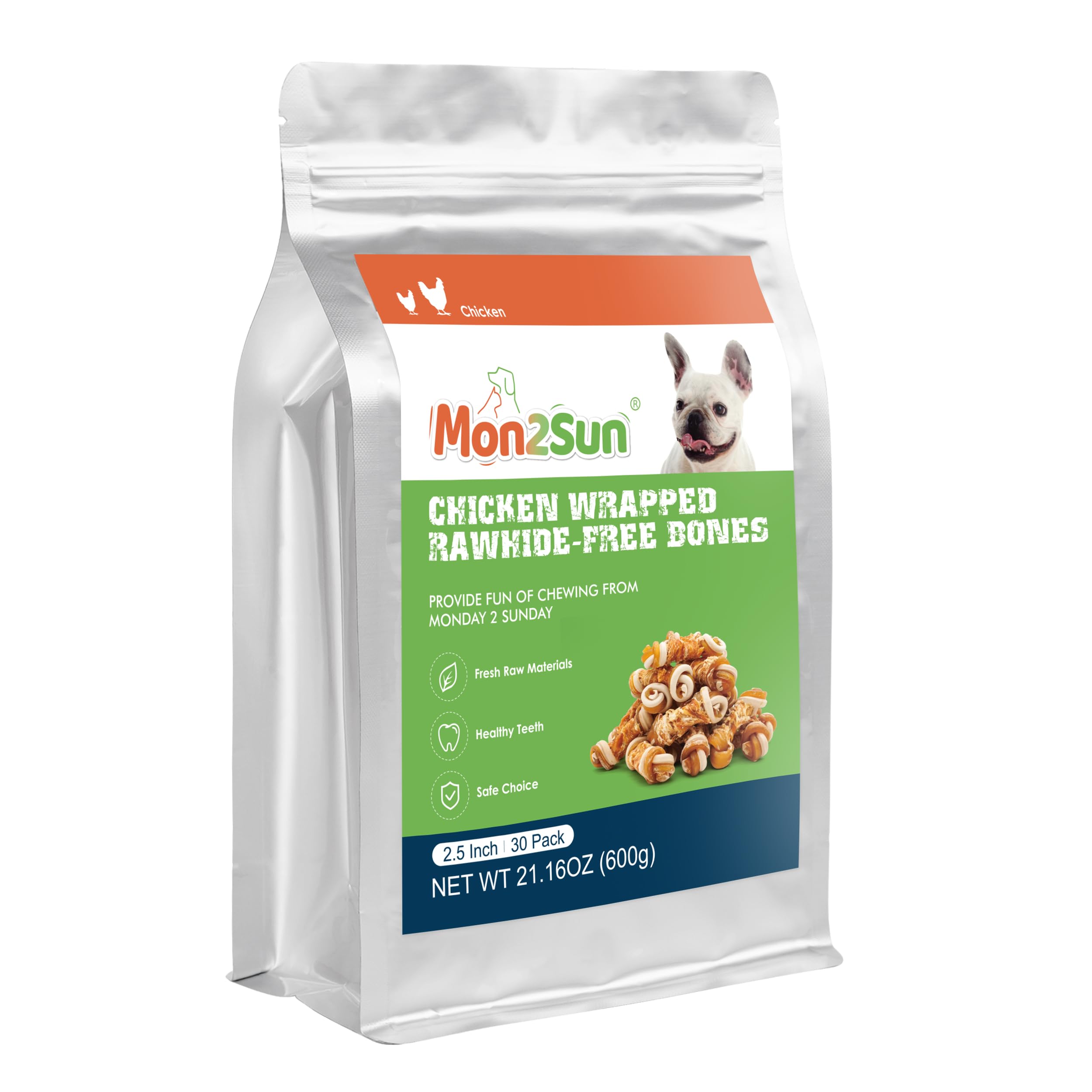 MON2SUN 2.5" Rawhide Free Dog Treats with Mixed Vegetables, Chicken Wrapped Mini Knot Bones for Small Dogs, Healthy Dog Snacks for Balanced Nutrition, 21.2oz