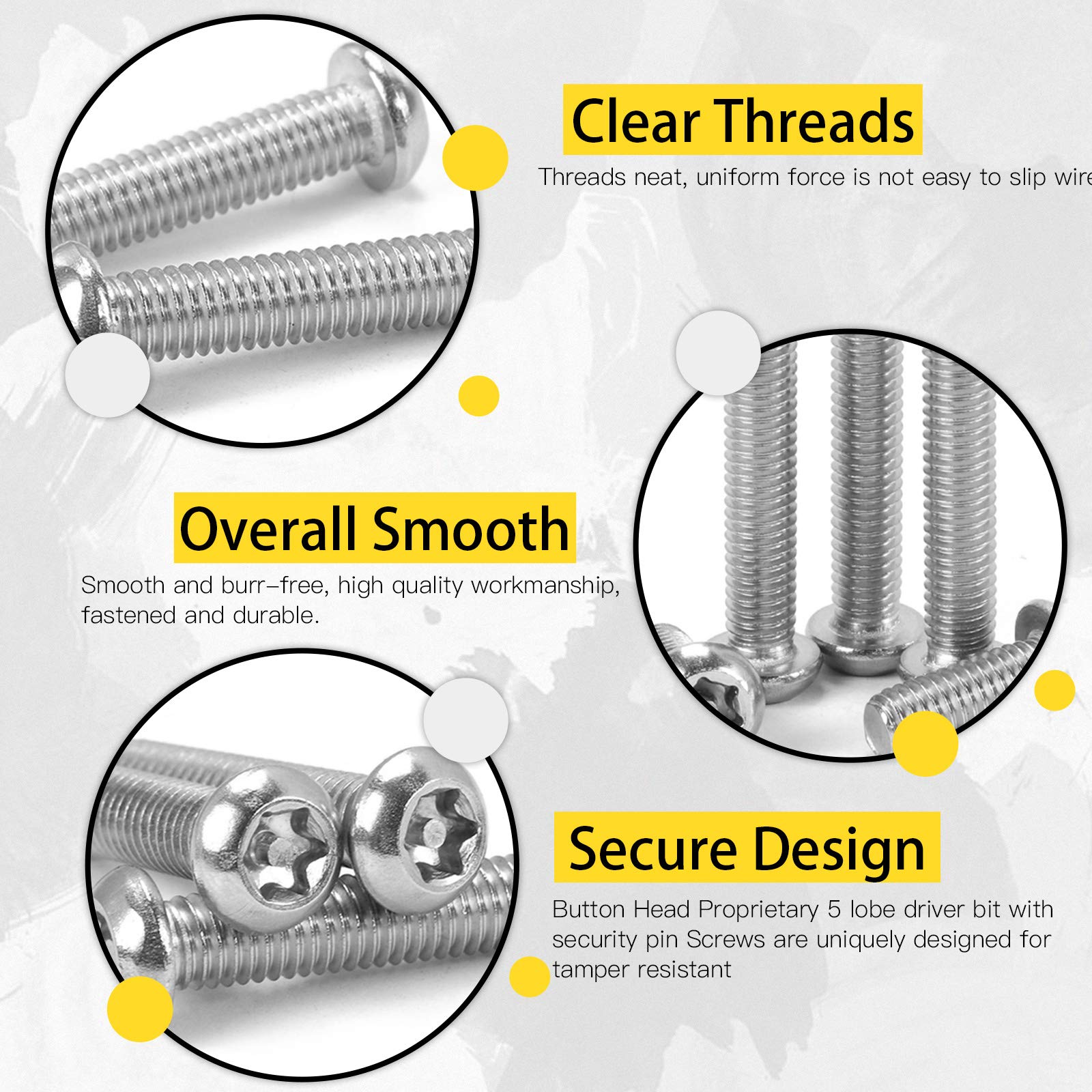 Hilitchi 100Pcs 7Sizes M4 Button Head Torx Security Screws Stainless Steel Tamper Proof Screws w T20 Bit, M4x8/12/16/20/25/30/35(Assortment Kit)