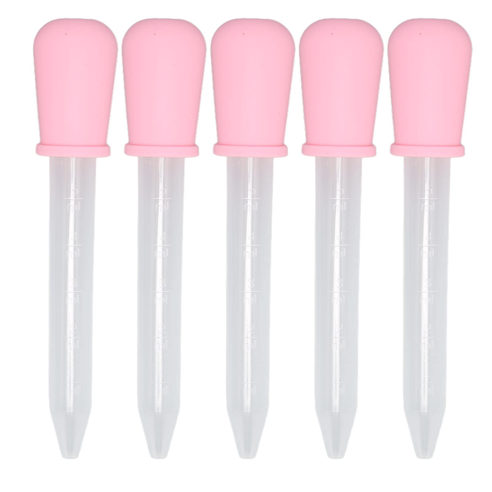 5pcs Pipettes, 5ml 120mm Length Silicone Eye Dropper, DIY Transfer Pipettes for Scientific Experiments, Paint and Glue, Food Decoration, Essential Oil, Arts and Crafts Projects(Pink)