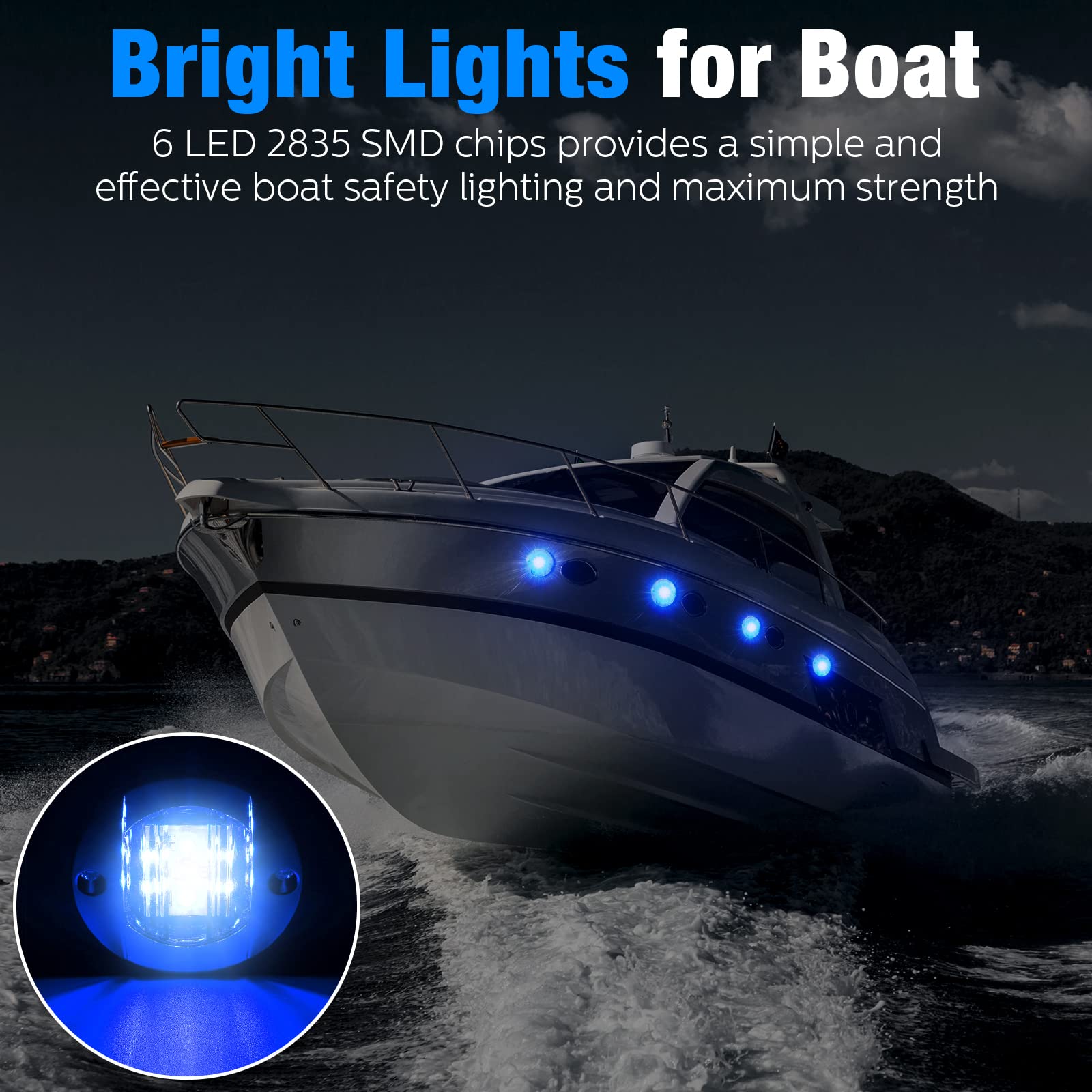 20 Pcs Marine Boat Interior Lights 12V 3 Inch Round LED Boat Deck Courtesy Light Waterproof Navigation Lights 6 LED Transom Mount Stern Anchor Light Surface Mount(Blue)