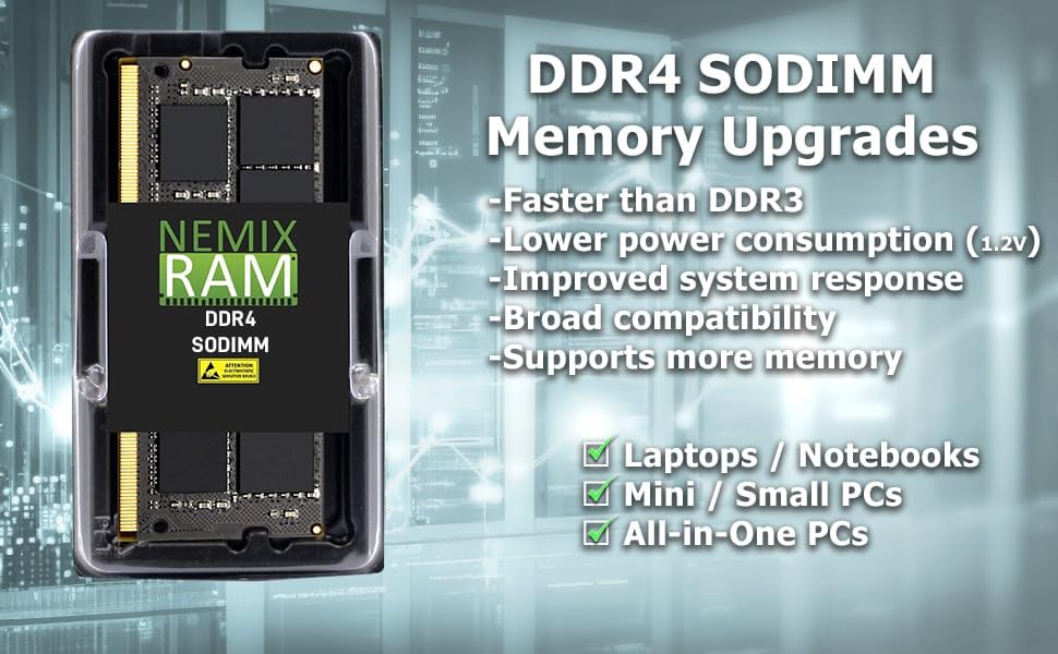 NEMIX RAM 64GB (2X32GB) DDR4 3200MHZ, 2933MHZ or 2666MHZ 260-PIN 1.2V Non-ECC Unbuffered SODIMM Laptop PC Memory KIT