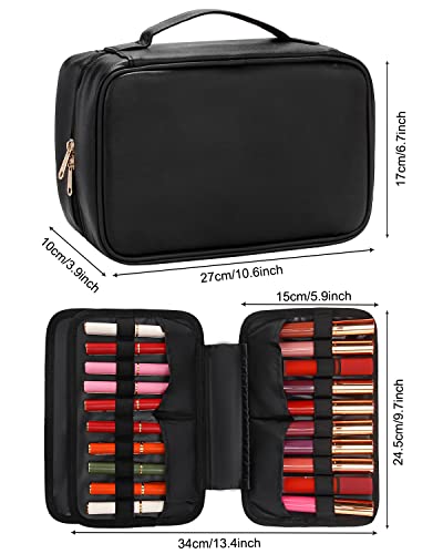 Chomeiu Lipstick Organizer, Lip Gloss Holder Detachable 60 Slots 3 Layer Lipstick Storage Case for Makeup Artists Travel Portable Cosmetic Bag Large Capacity with Waterproof PU Leather and Lining