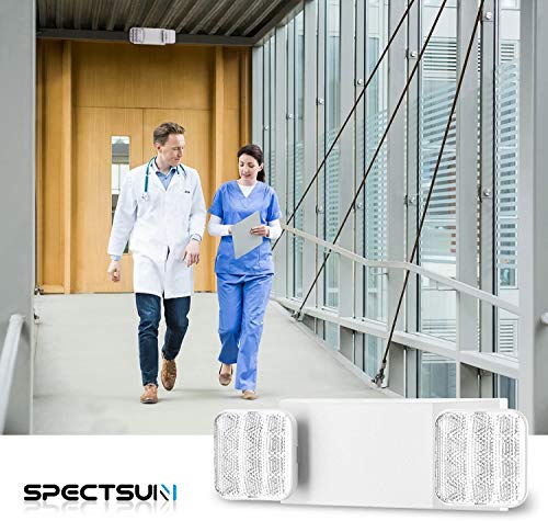 SPECTSUN 12 Pack LED Emergency Lighting Fixture with 2 LED Heads and Hardwired Adjustable White Color Commercial Emergency Lights with Battery Backup for Power Failure