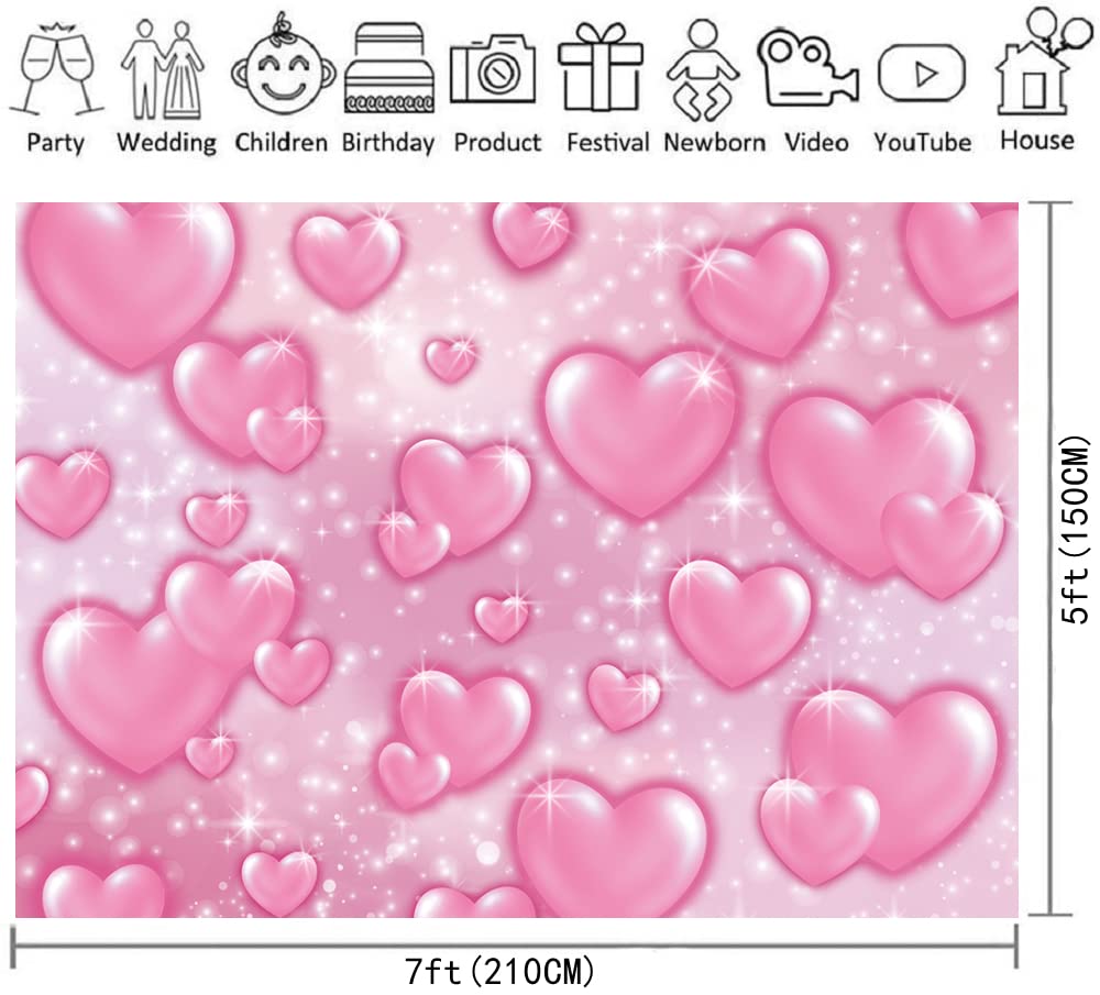 7x5ft Early 2000s Theme Pink Photography Background Pink Hearts Romantic Valentines Day Backdrop