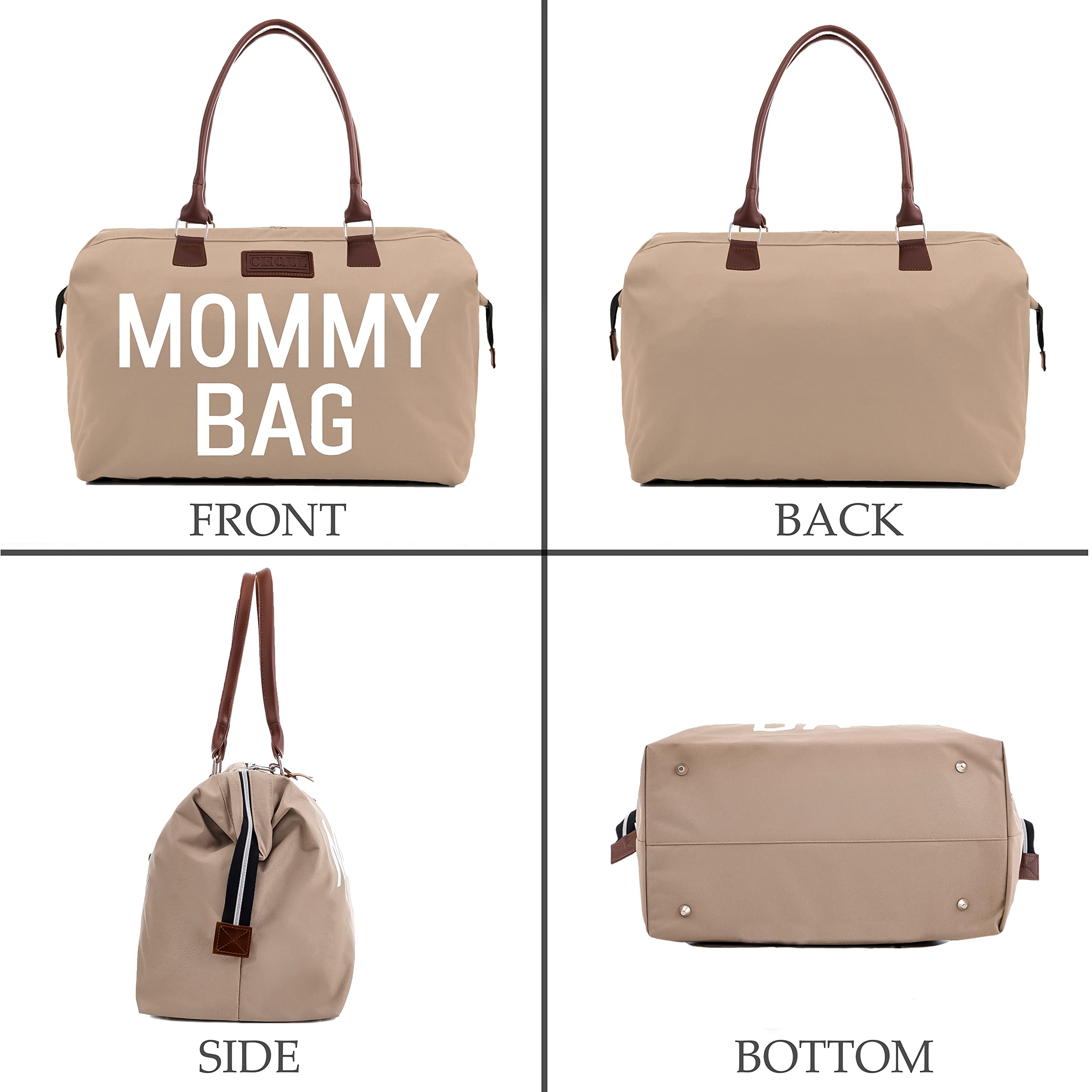 CHQEL Mommy Diaper Bag - Large Travel Bag for Hospital & Baby Care (Beige)