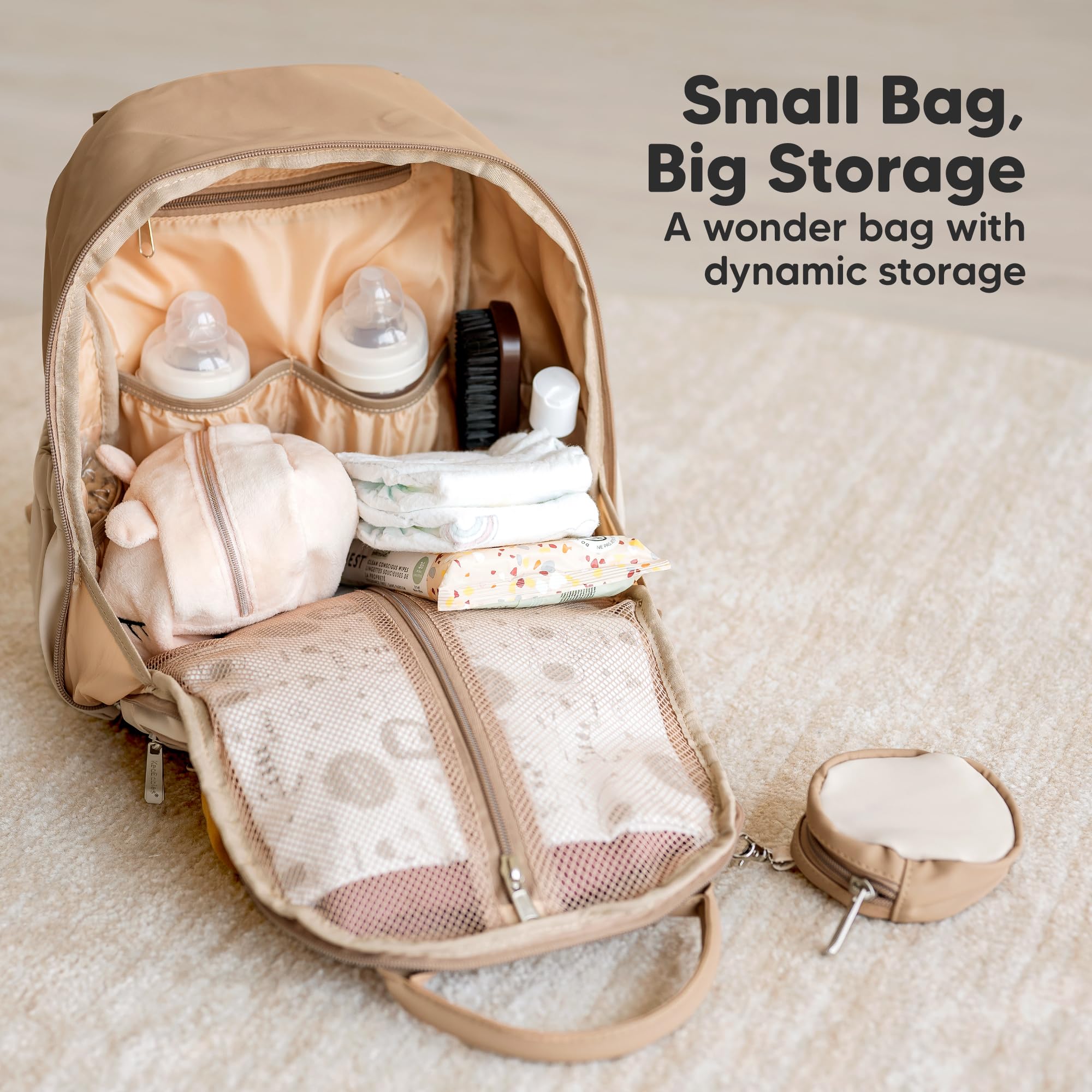 KeaBabies Diaper Bag Backpack - Multifunctional Travel Diaper Back Packs,Maternity Baby Changing Bags, Compact 12L Capacity, PU Leather,Waterproof, Unisex,Stylish Nappy Bag, Diaper Changing Pad(Latte)