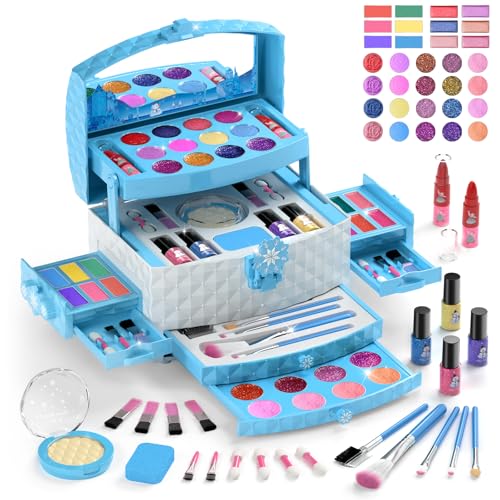 PERRYHOME Kids Makeup Set for Girl Washable Real Cosmetic, Safe & Non-Toxic Frozen Toys Toddler Makeup Kit, Frozen Princess Dress up Kit Christmas & Birthday Girl Gift for 3-12