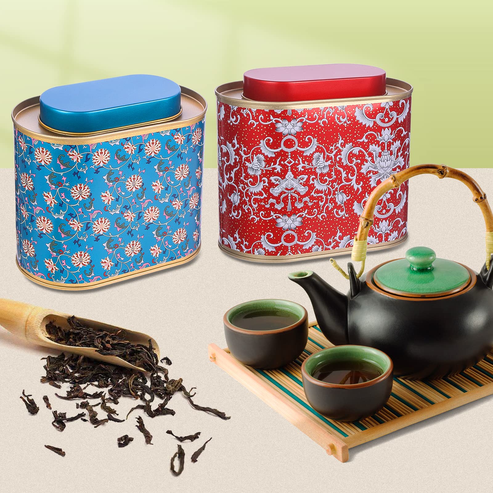 3-Pack Large Tea Tins for Loose Tea With Lid - Metal Sealed Jar Tea Canister Oval Shape 3.53~7oz Small Tin Cans Loose Tea Storage Kitchen Canisters Tea Bag Organizer, Coffee, Candy, Herbs Canister