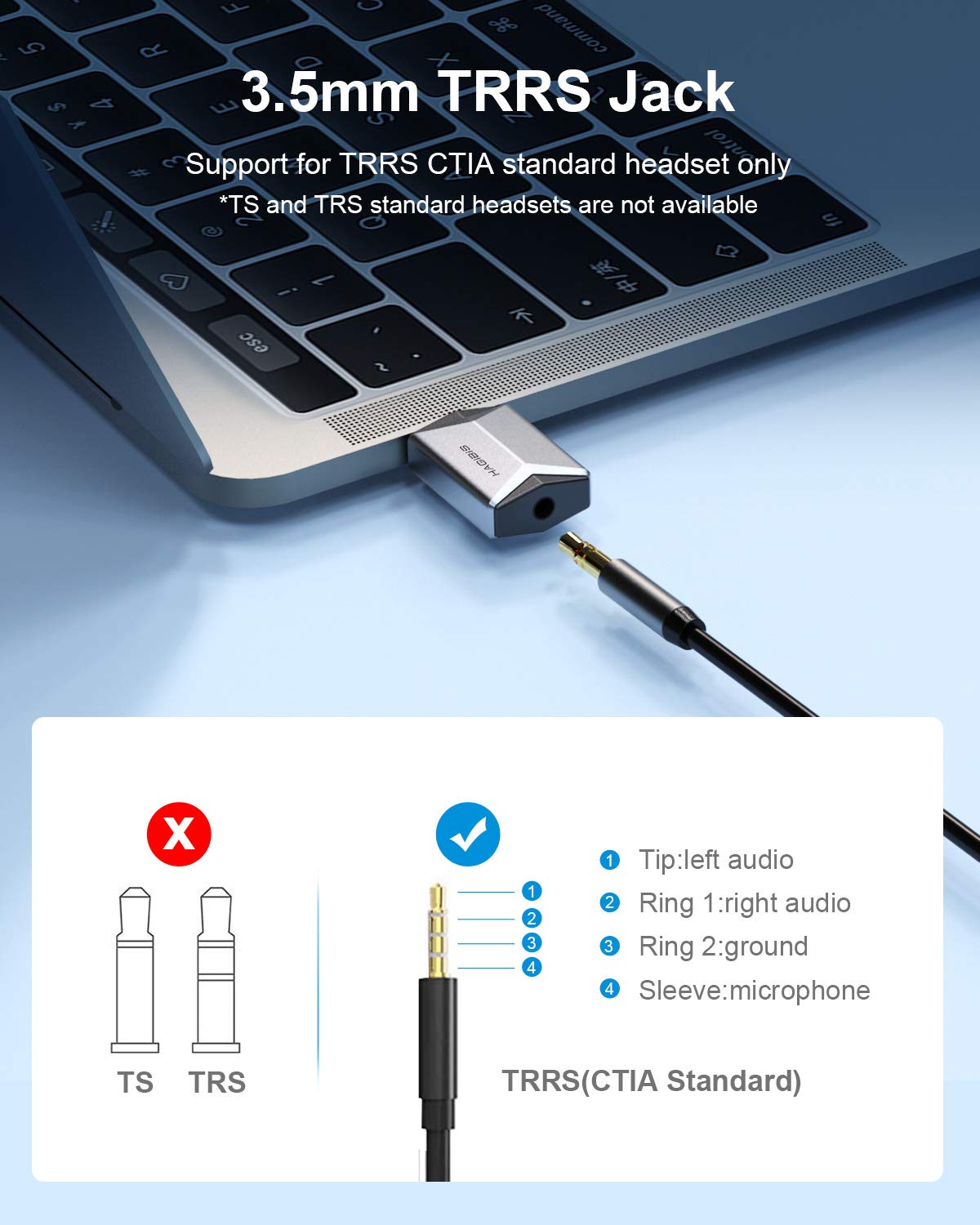 Hagibis USB External Sound Card Adapter Alloy 2 in 1 USB to 3.5mm AUX TRRS Headphone and Microphone Jack Audio Adapter Mic Stereo Sound Card for Windows, Mac, PC, Laptops, Desktops, PS4, PS5 (Grey)