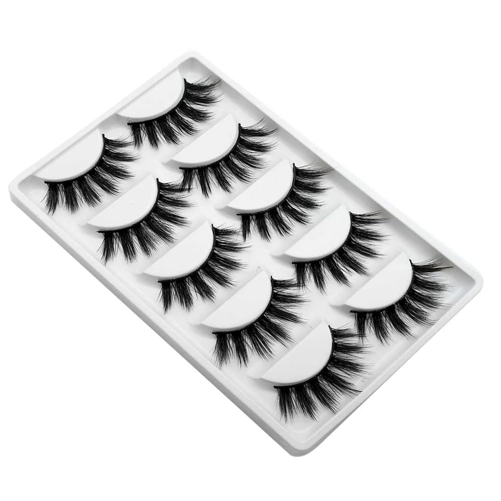 GGOKOK False Eyelashes 3D Faux Mink Eyelashes Handmade Luxurious Volume Fluffy Natural False Eyelashes Fluffy Long Soft Reusable Eyes Lashes Dramatic Eyelashes 5 Pairs