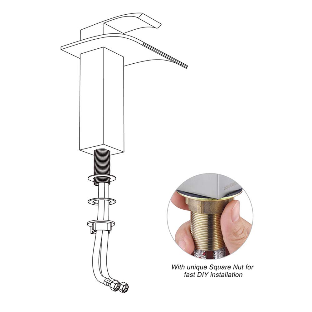 Aquaterior Waterfall Spout Single Handle Bathroom Vessel Sink Faucet with Mixer Tap One Hole Tall Bath RV Faucet Brushed Nickel(CUPC NSF CEC)