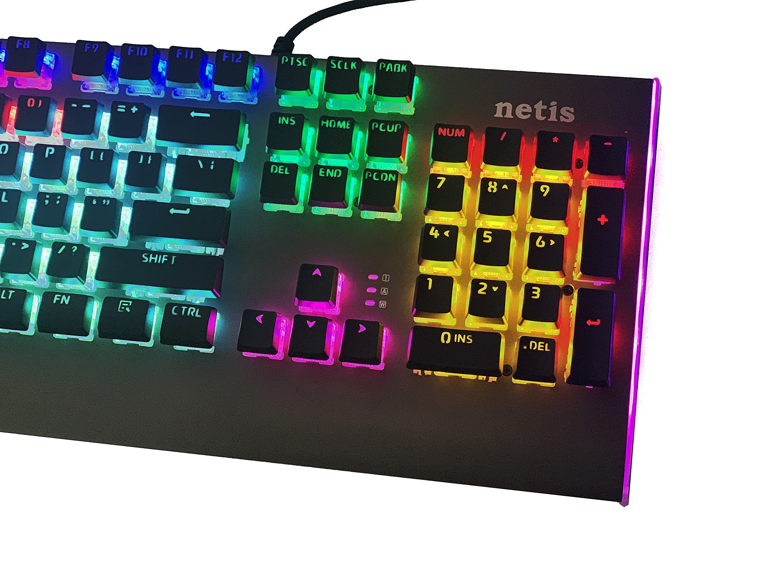 Netis K3101 Wired Mechanical Gaming Keyboard Rainbow Backlit Cherry MX Red Switches Equivalent with Multimedia Wheel for Gaming and Office PC Laptop Desktop Computers