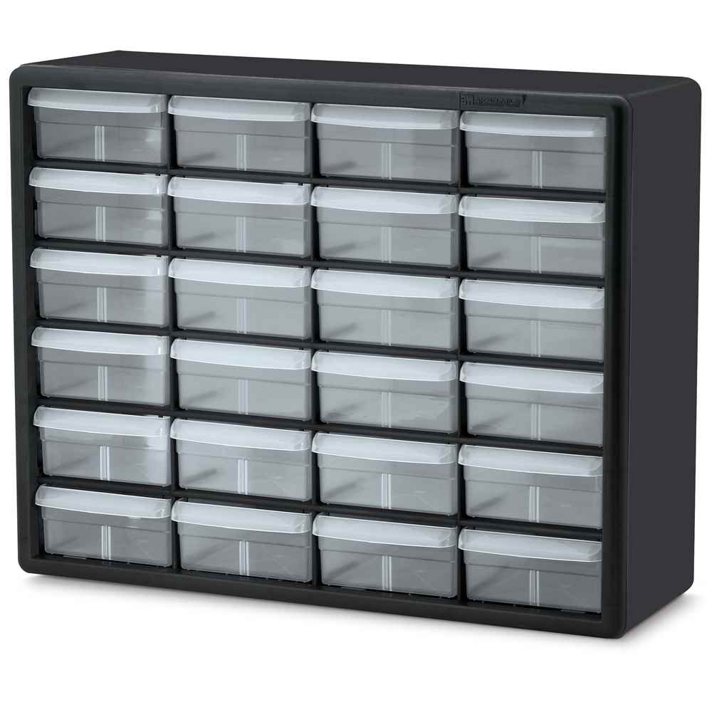 Akro-Mils Black Powder Coated Steel Non-Stackable Bin Cabinet - 6 3/8 in Overall Length - 15 13/16 in Height - 24 Drawer - Lockable - 10124 [PRICE is per EACH]