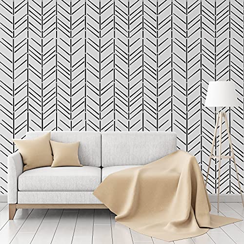 8 Pieces 12 x 12 Inch Wall Stencils for Painting Geometric Modern Herringbone Wall Stencils Wall Decor Reusable Film Decorative for Painting, Stencils for Walls, Wall Stencil Pattern (Simple Style)