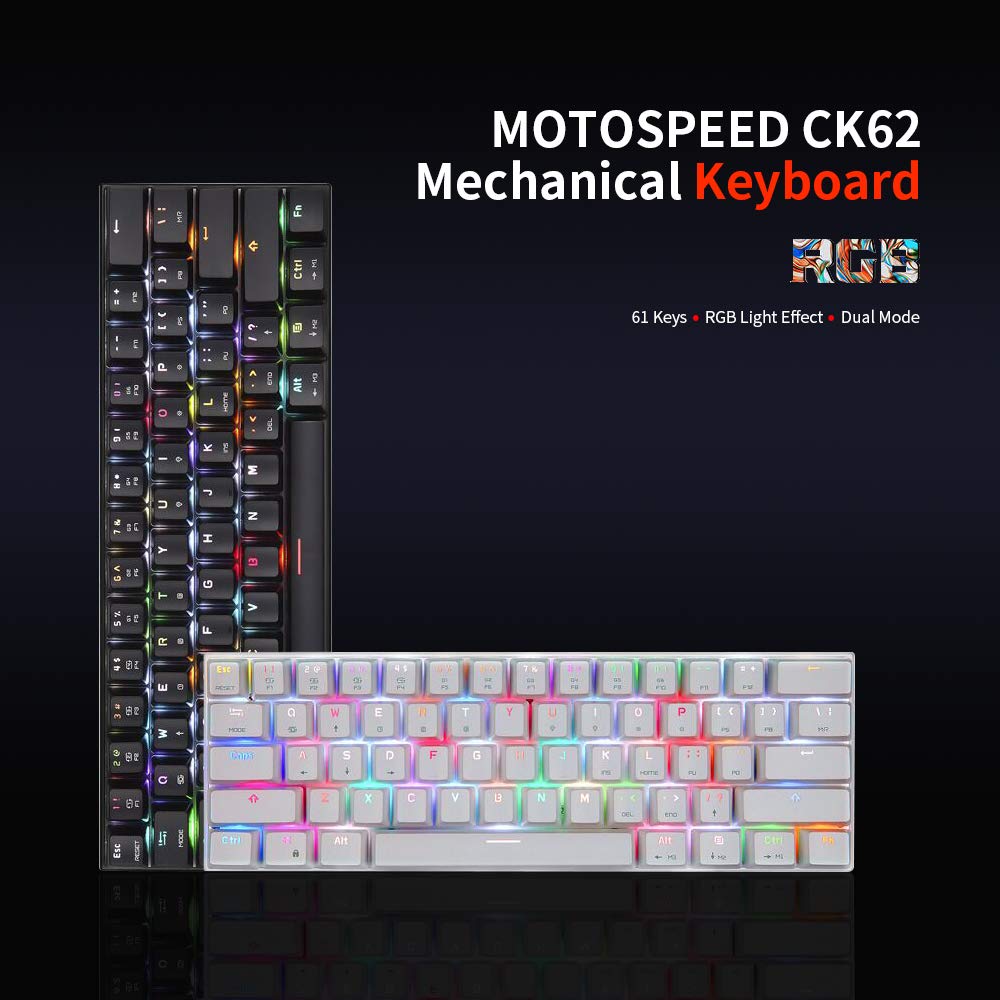 Motospeed CK62 61 Keys RGB Mechanical Keyboard USB Wired BT Dual Mode Gaming Keyboard Pink with OUTEMU Red Switches