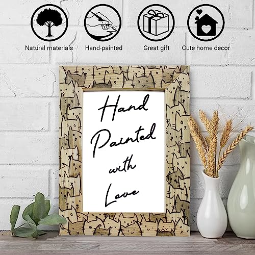 AEVVV Natural Wood 4x6 Inch Picture Frame for Cat Lovers - Kitten Themed Picture Frame - Cat Lovers Gifts - Photo Frames for Wall and Desktop Display, Vertical Portrait