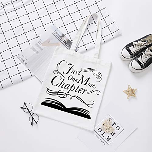 Ihopes Just One More Chapter Reusable Tote Bag | Funny Bookworm Library Canvas Tote Bag School Bag Book Lovers Gift for Teens Men Women Friends Kids