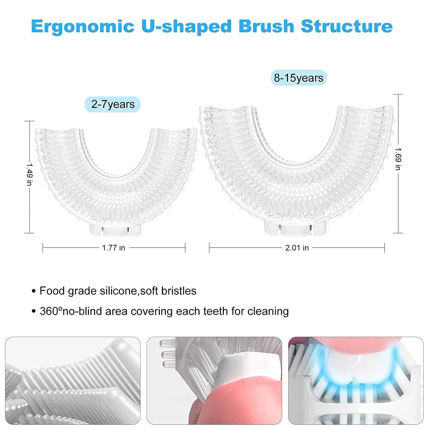 Kids Electric Toothbrush, U Shaped Ultrasonic Automatic Tooth Brush,Toothbrush with 2 Brush Heads,Six Cleaning Modes,IPX7 Waterproof,Cartoon Modeling Design for Toddler Children, Age 2-7 Blue¡