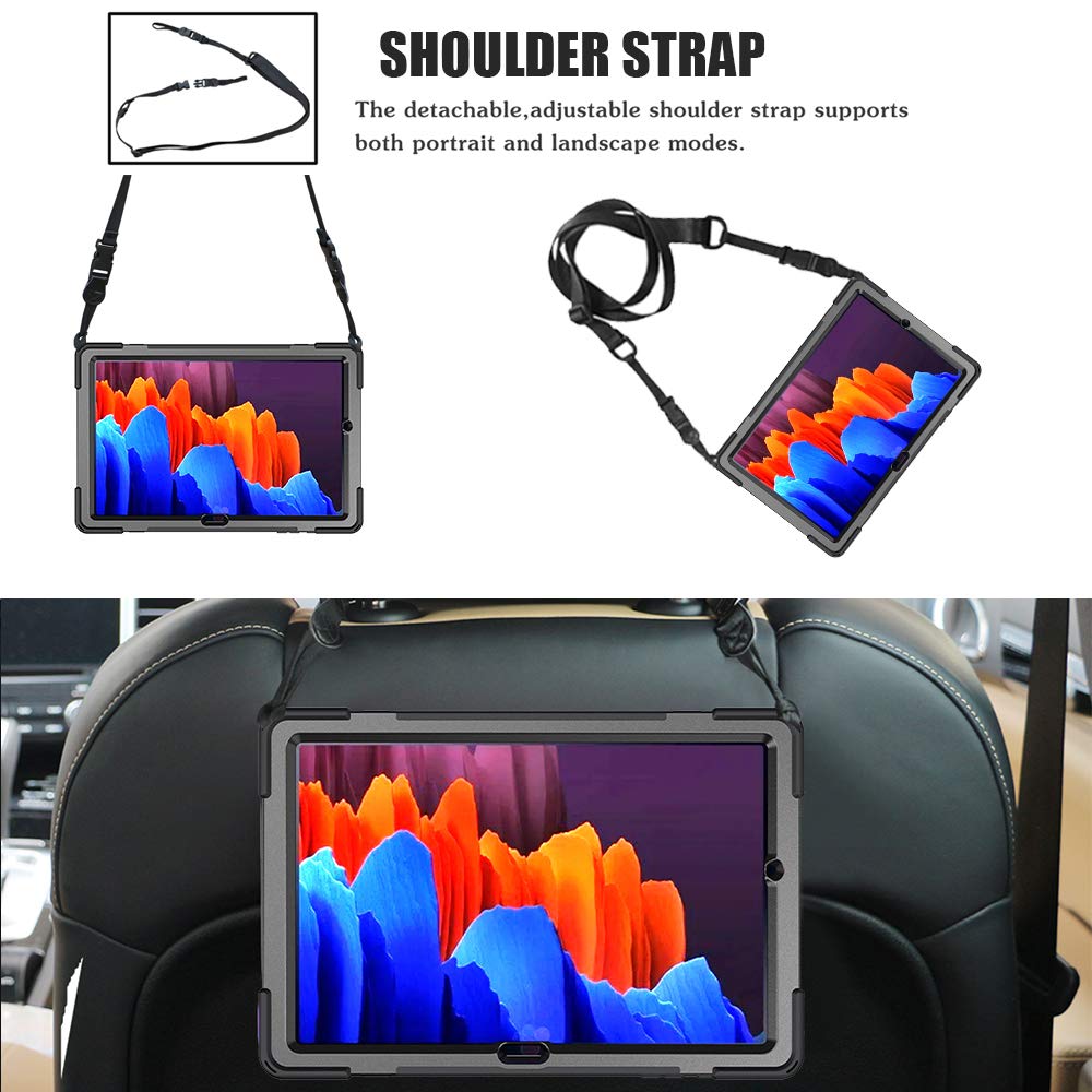 ZenRich Galaxy Tab S8 Plus / S7 Plus Case 2022/2020, Samsung Tab S8+/S7+ 12.4 inch Case with S Pen Holder zenrich Case with Screen Protector Stand Hand Strap Shoulder Belt-Black