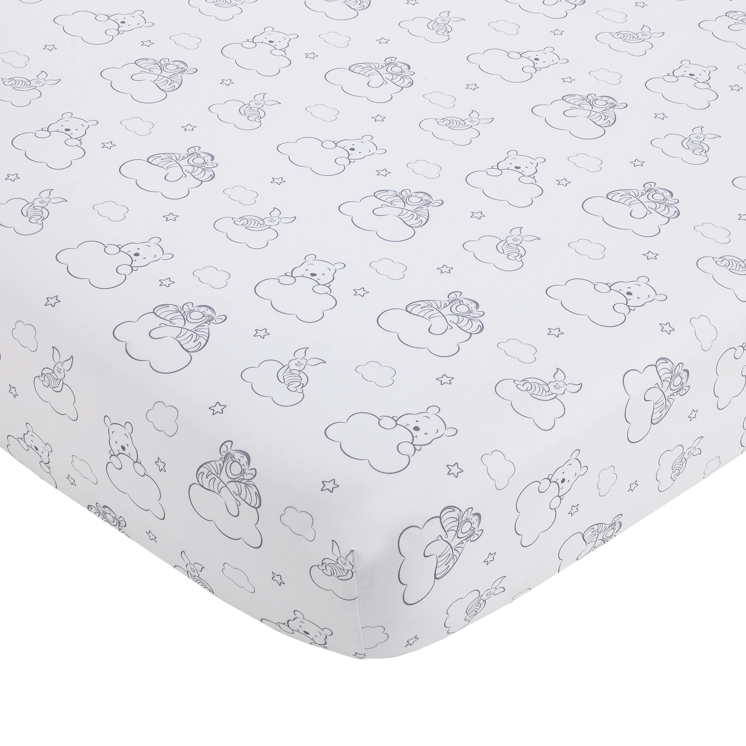 Disney Winnie The Pooh Hello Sunshine White and Aqua Piglet, Rainbow, Clouds, and Sun 3 Piece Nursery Mini Crib Bedding Set - Comforter and Two Fitted Mini Crib Sheets