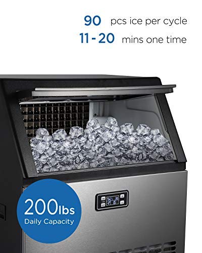 COOLLIFE Commercial Ice Maker - Produces 200lbs of Ice in 24 Hrs with 55lbs Storage Bin (200LBS/24H)