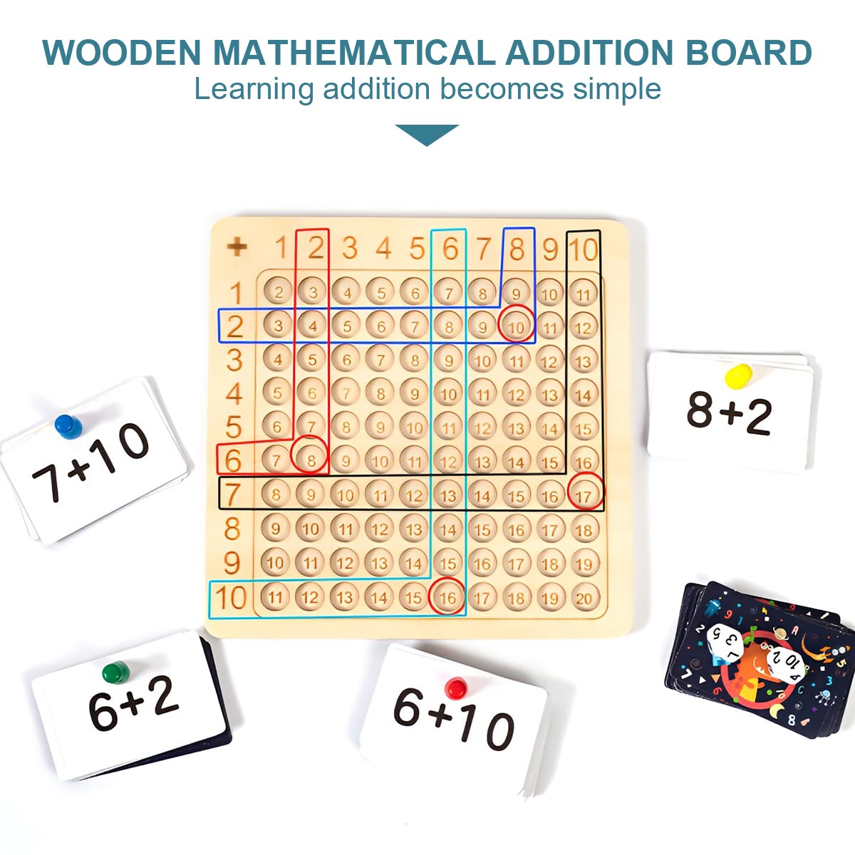2 Pack Wooden Math Multiplication Board & Addition Board, Montessori Hundred Board, Math Table Board Game, Creative Educational Preschool Learning Counting Toys for Toddlers Kids Over 3 Years Old