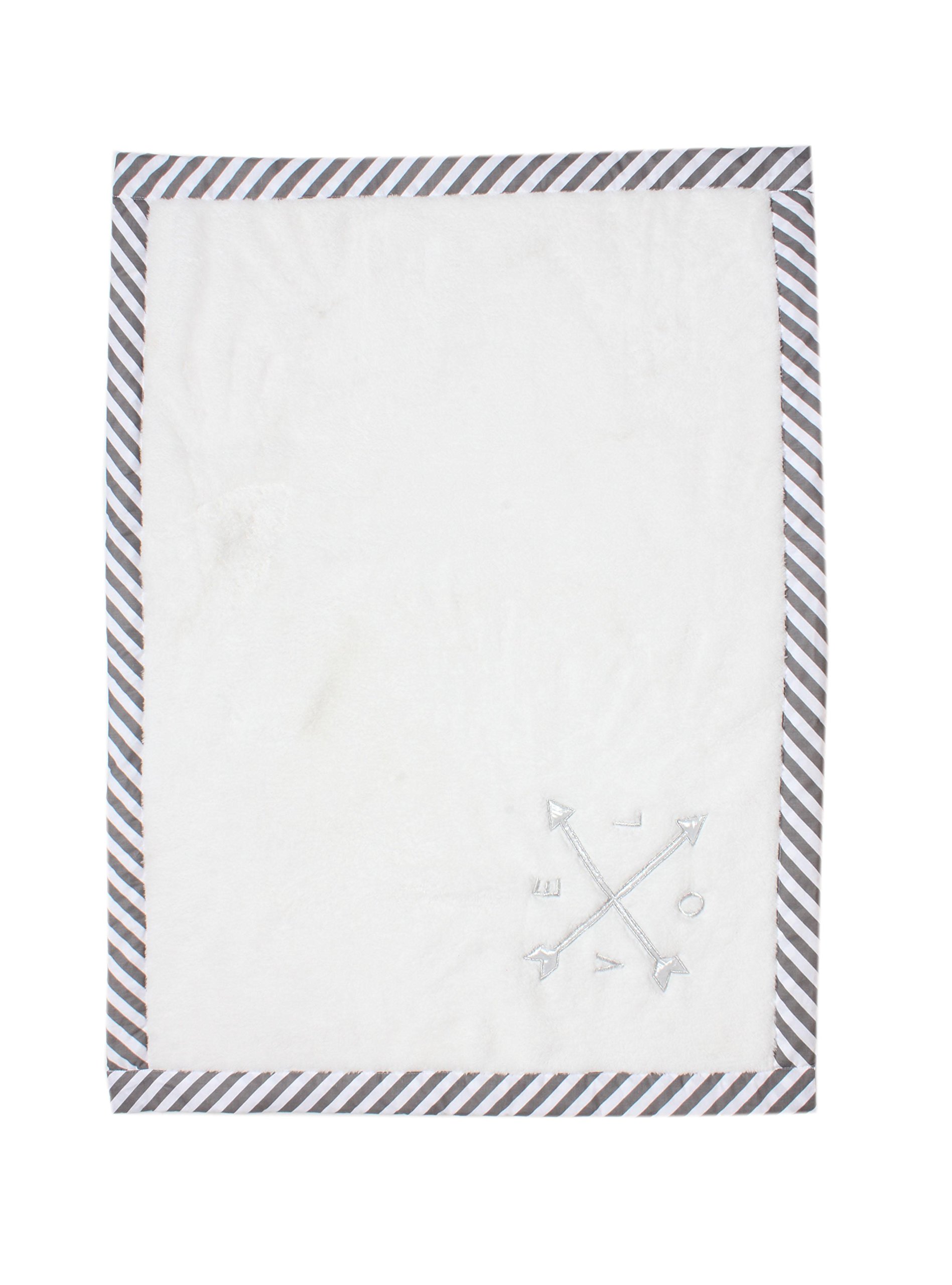 Bacati Love Unisex Arrows Embroidered Plush Blanket, Silver/Grey