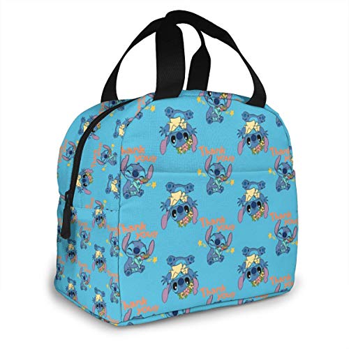 ZJBLHEQ Cute Blue Insulated Lunch Bag Portable Thermal Cooler Box Reusable Picnic Tote Bento Bag For Men Women Work School Travel