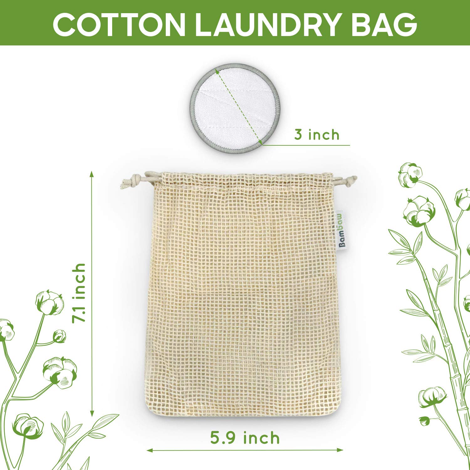 Bambaw Reusable Makeup Remover Pads | 16 Cotton Rounds with Laundry Bag | Reusable Cotton Pads for Face | Eye Makeup Remover Pads | Cotton Rounds for Face | Reusable Cotton Rounds | Cotton Pads