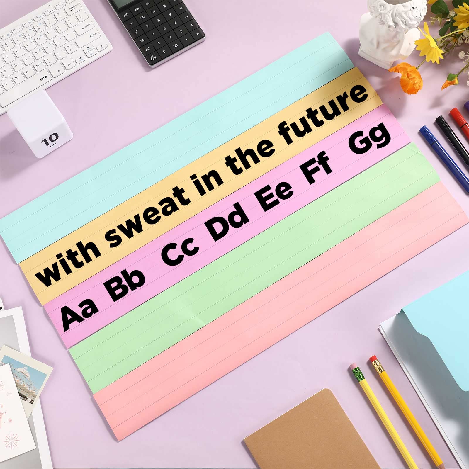 240 Sheets 3 x 24 Inches Sentence Strips Adhesive Colorful Ruled Word Strips Rainbow Sentence Learning Strips for Office School Classroom Teacher Student Supplies, 12 Colors, 12 Pads Totally