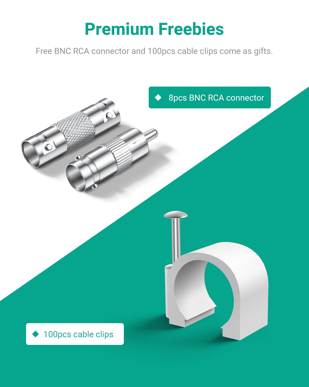 ANNKE 4 Pack 30M/100ft All-in-One Video Power Cables, BNC Extension Surveillance Camera Cables for CCTV Security DVR System Installation, Free 8 x BNC Connectors and 100pcs Cable Clips Included